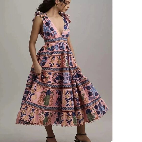 FARM Rio | Dresses | Anthropologie Farm Rio Sz S Pink Combo Sea Shells ...